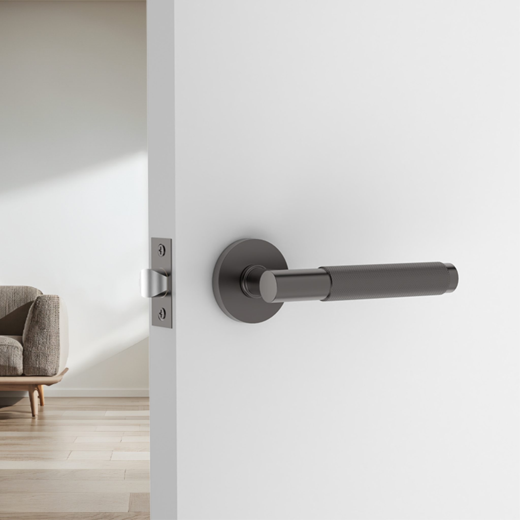 Flow Lever Handle In Nickel Graphite - Handles Plus