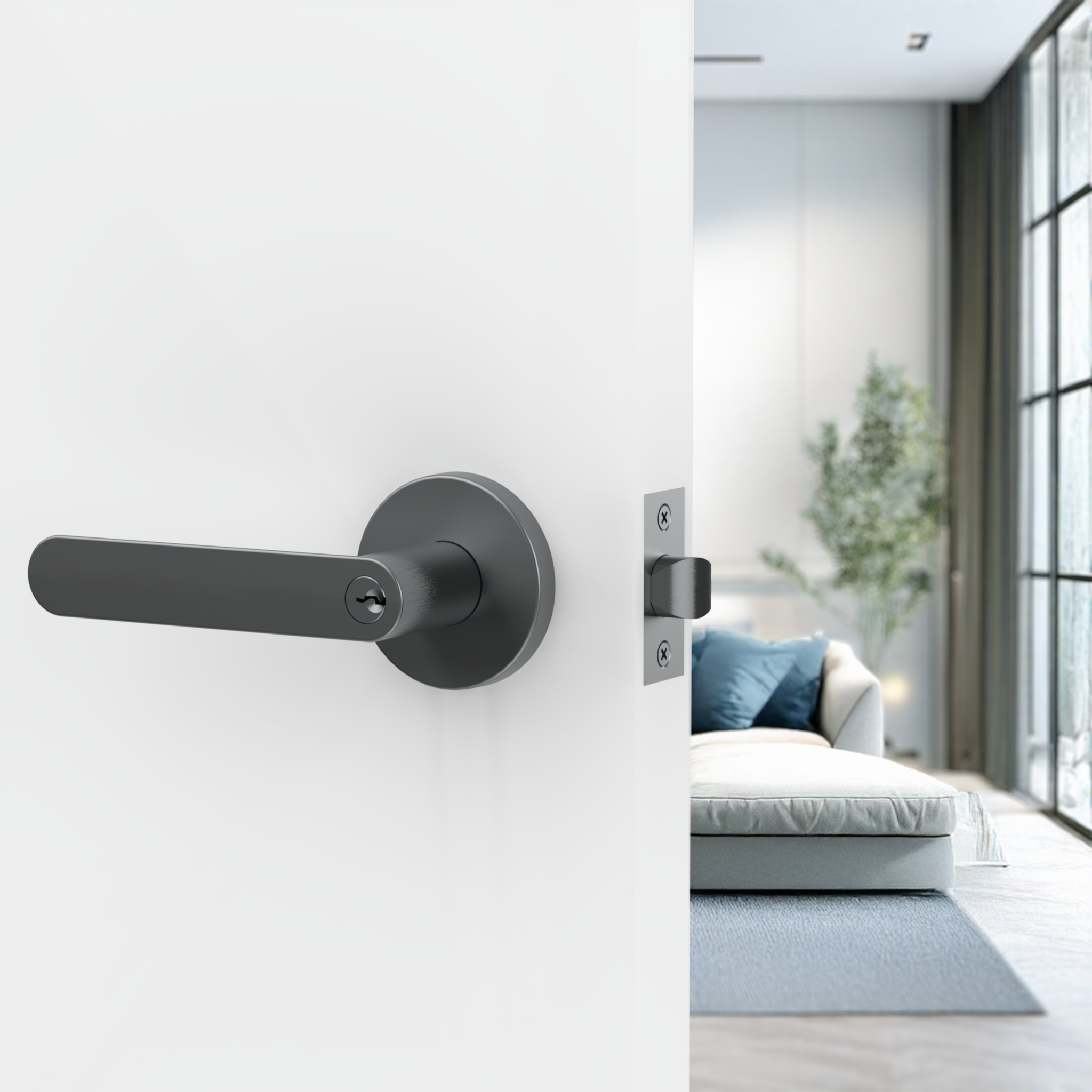 Jun Lever Handle In Nickel Graphite - Handles Plus